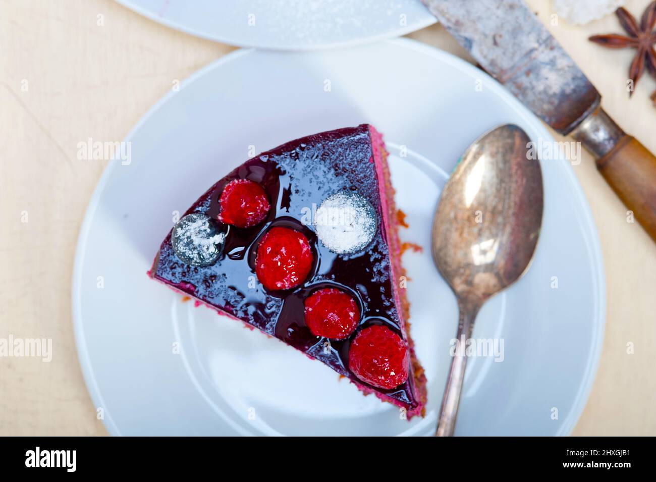 blueberry and raspberry cake mousse dessert with spice Stock Photo - Alamy