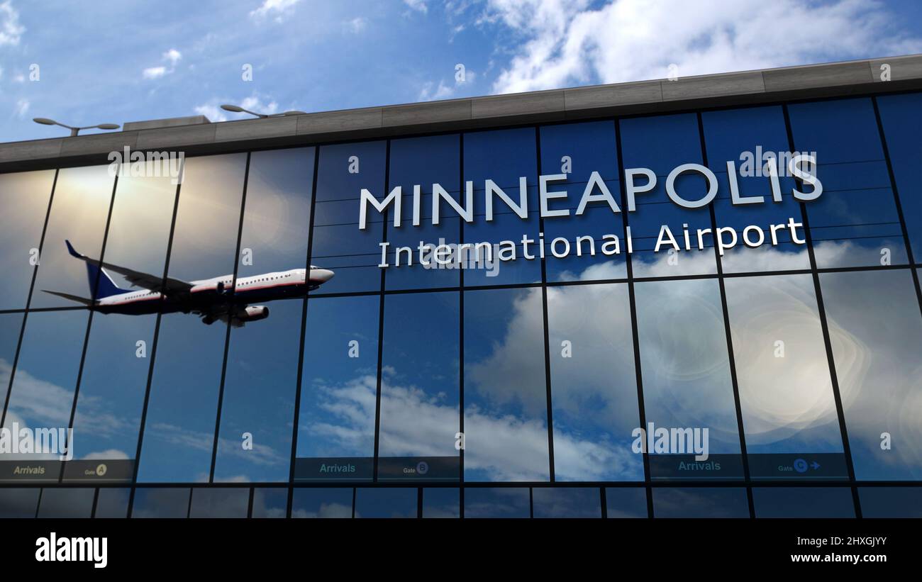 Aircraft landing at Minneapolis, Minnesota, USA 3D rendering ...