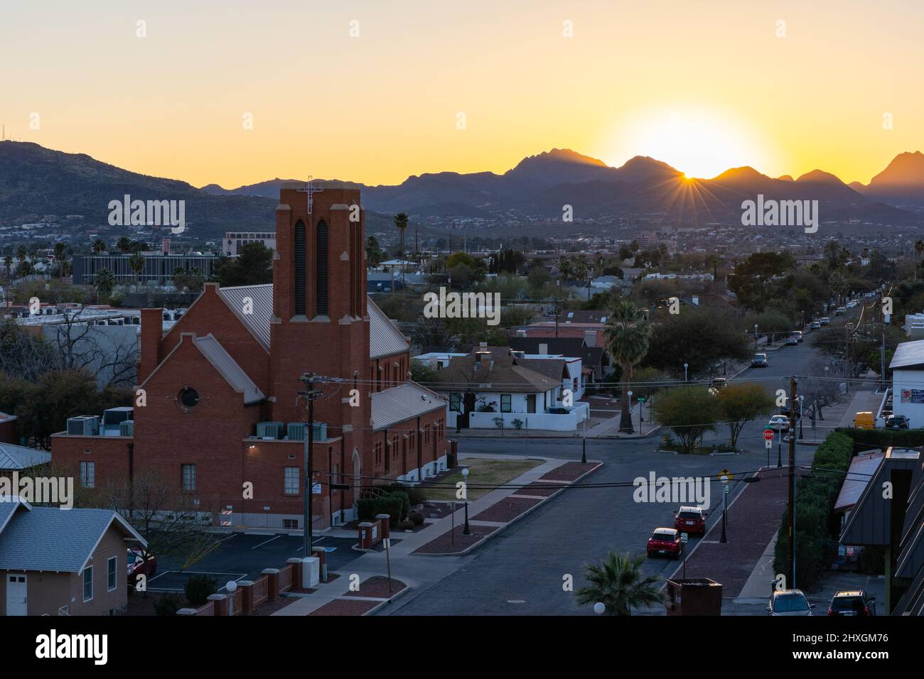 Church in Tucson at sunrise Stock Photo - Alamy
