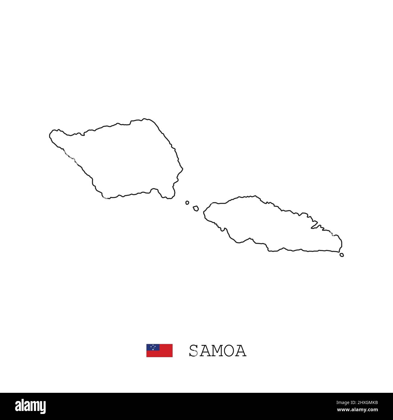 Samoa map line, linear thin vector simple outline and flag. Black on ...