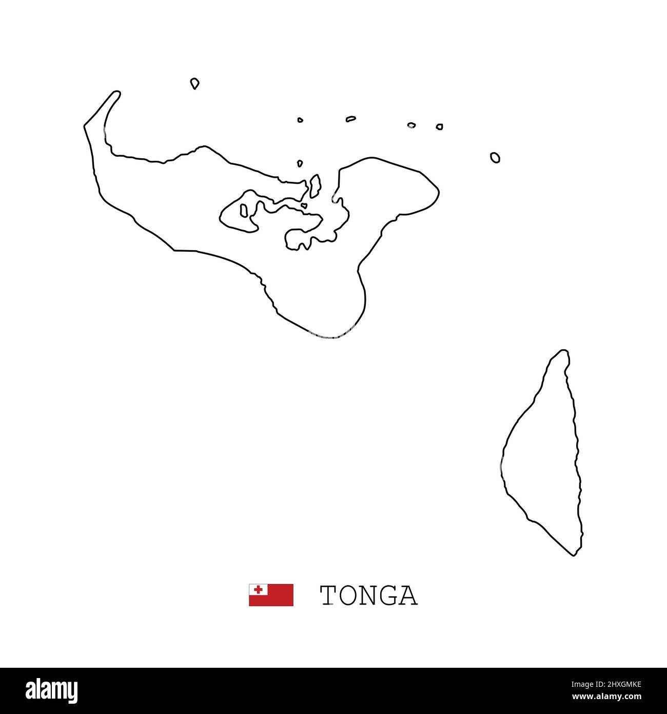 Tonga Islands map line, linear thin vector simple outline and flag ...