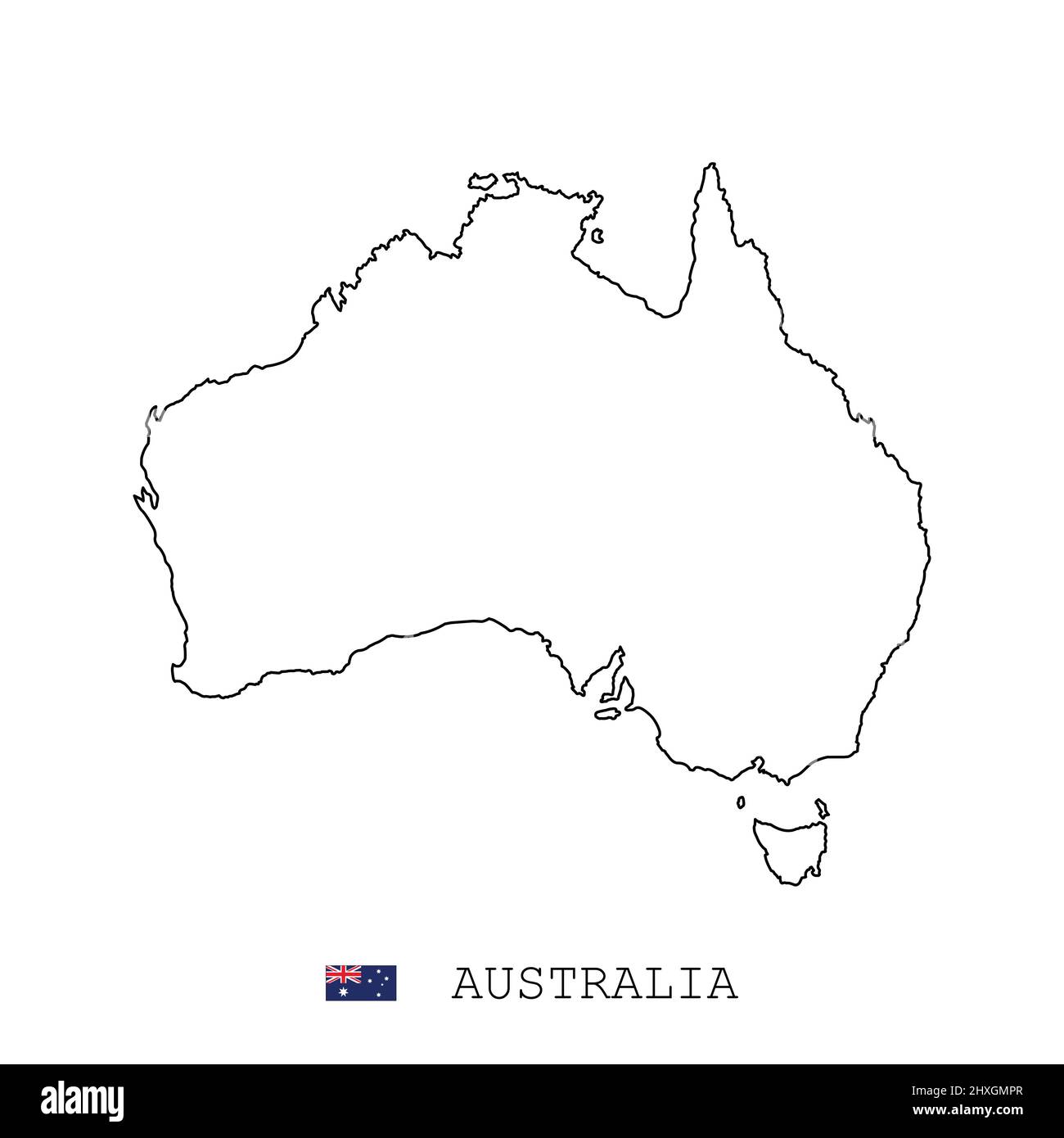 Australia map line, linear thin vector simple outline and flag. Black ...