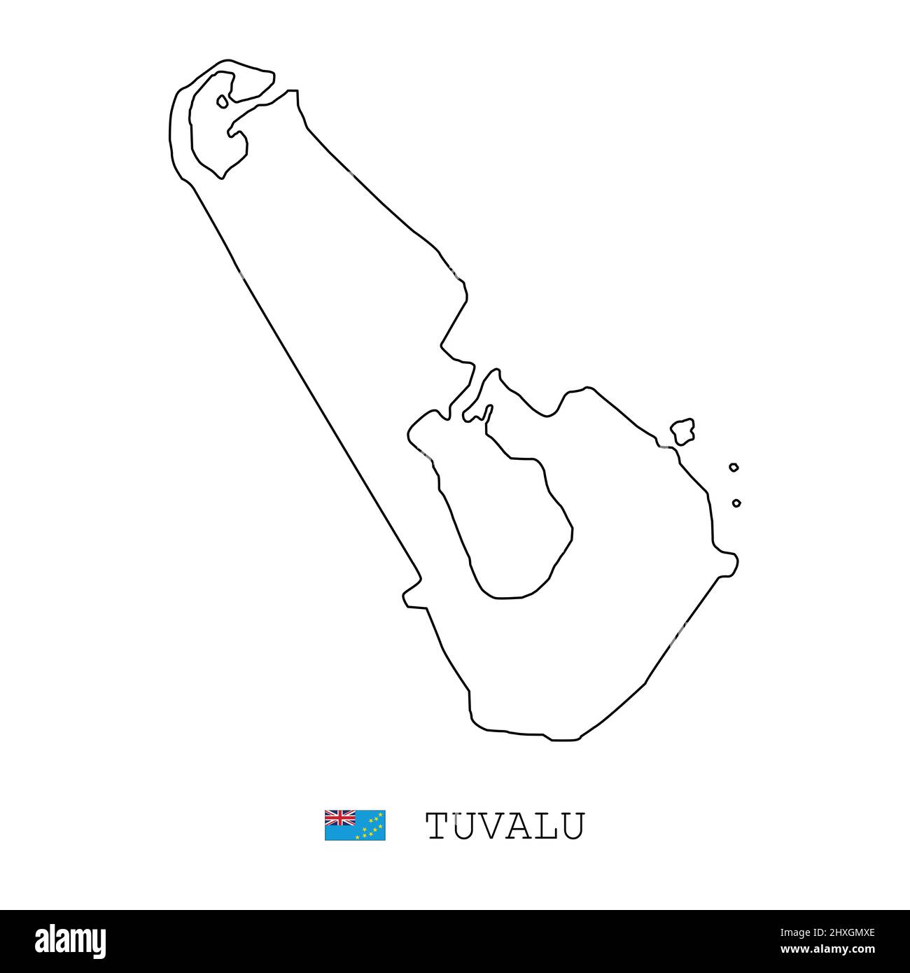 Tuvalu Islands map line, linear thin vector simple outline and flag ...