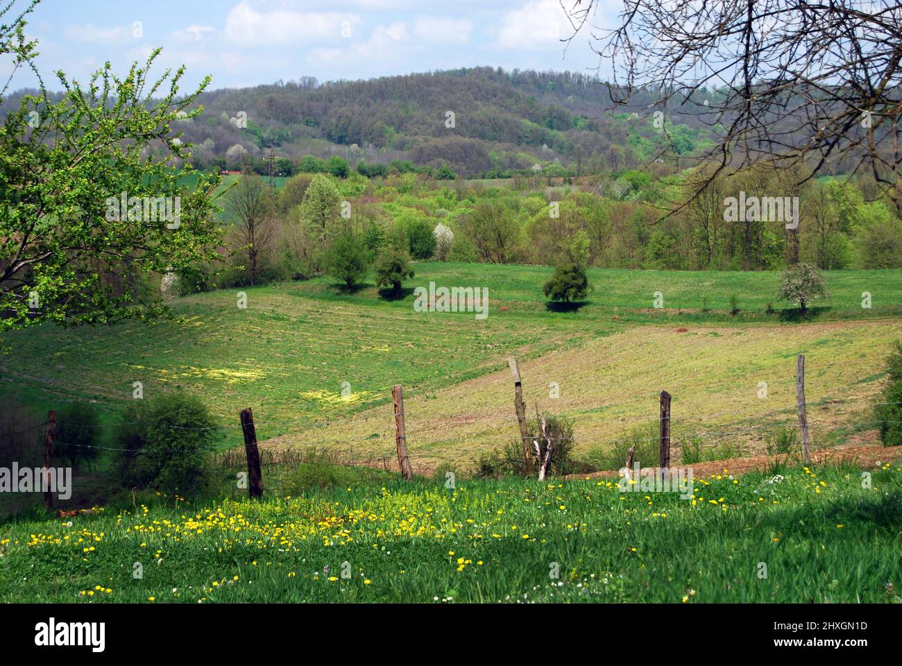 Panorama of the Jadar river valley in western Serbia near the town of ...