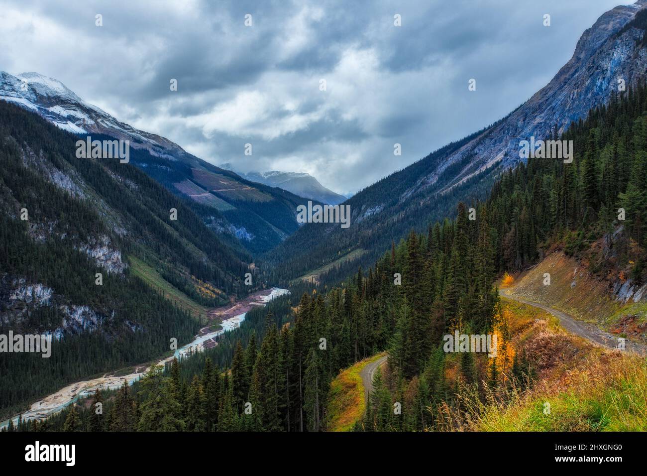 Mountain valley with some areas that have seen clear-cut logging in the ...