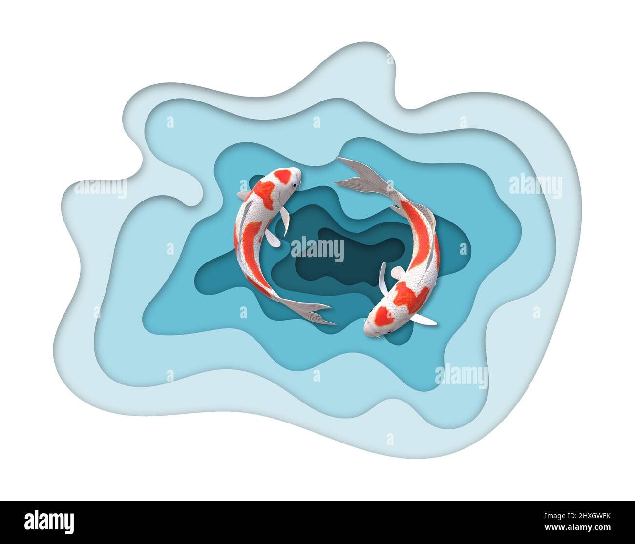 Abstract koi fish over turquoise blue water. Ocean river fish, nature ...