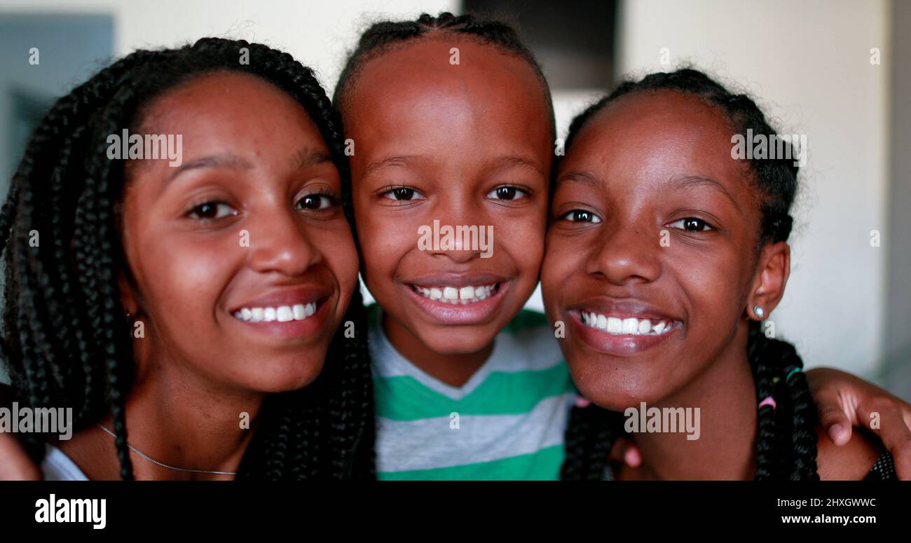 African american siblings, brother and sisters children face close-up ...