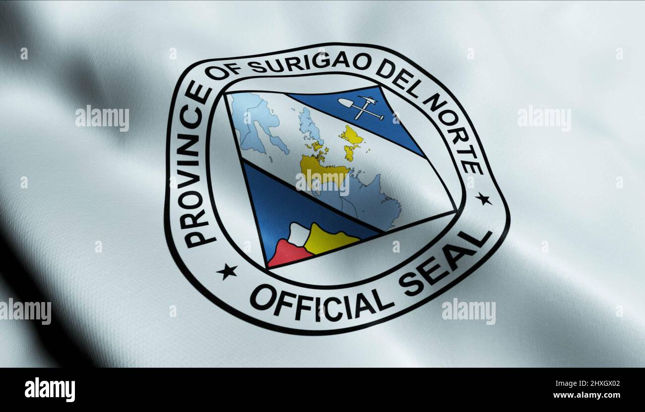 3D Illustration of a waving Philippines province flag of Surigao del ...