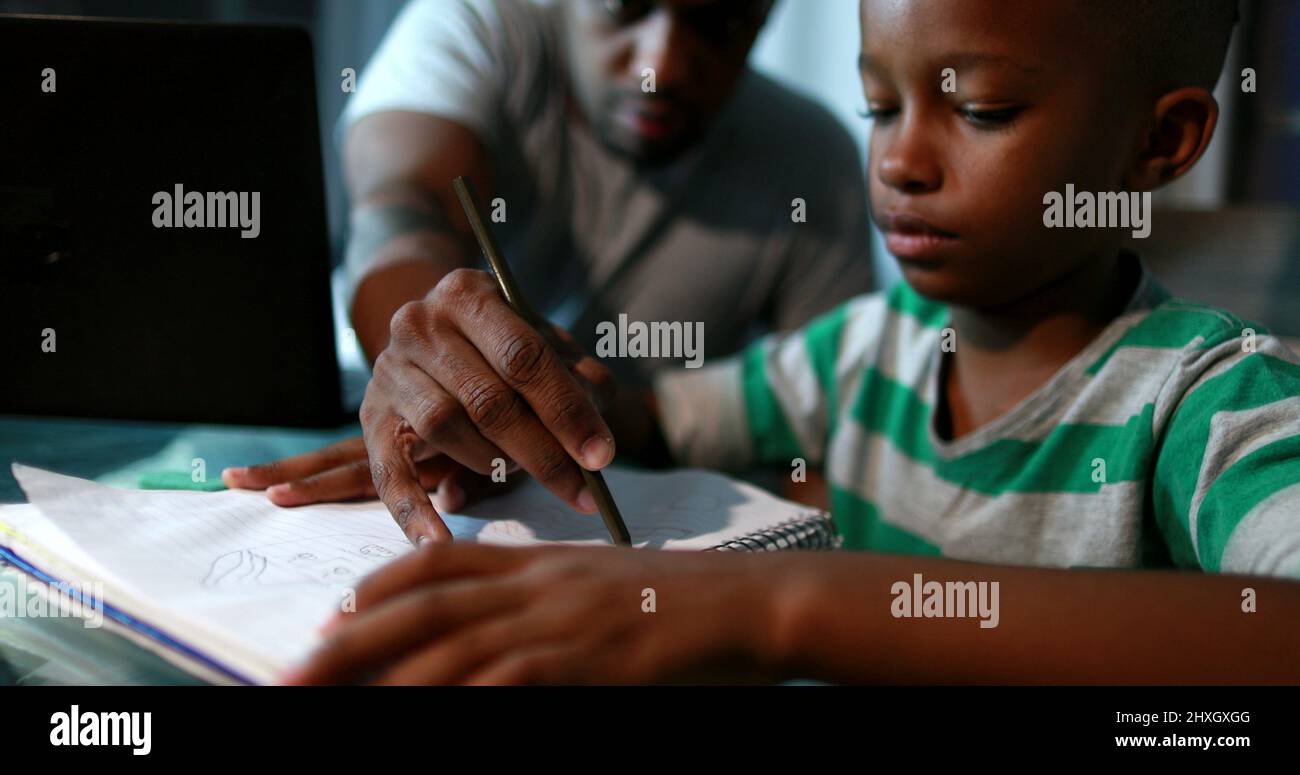 Father mentoring son, dad helping kid with homework study Stock Photo ...