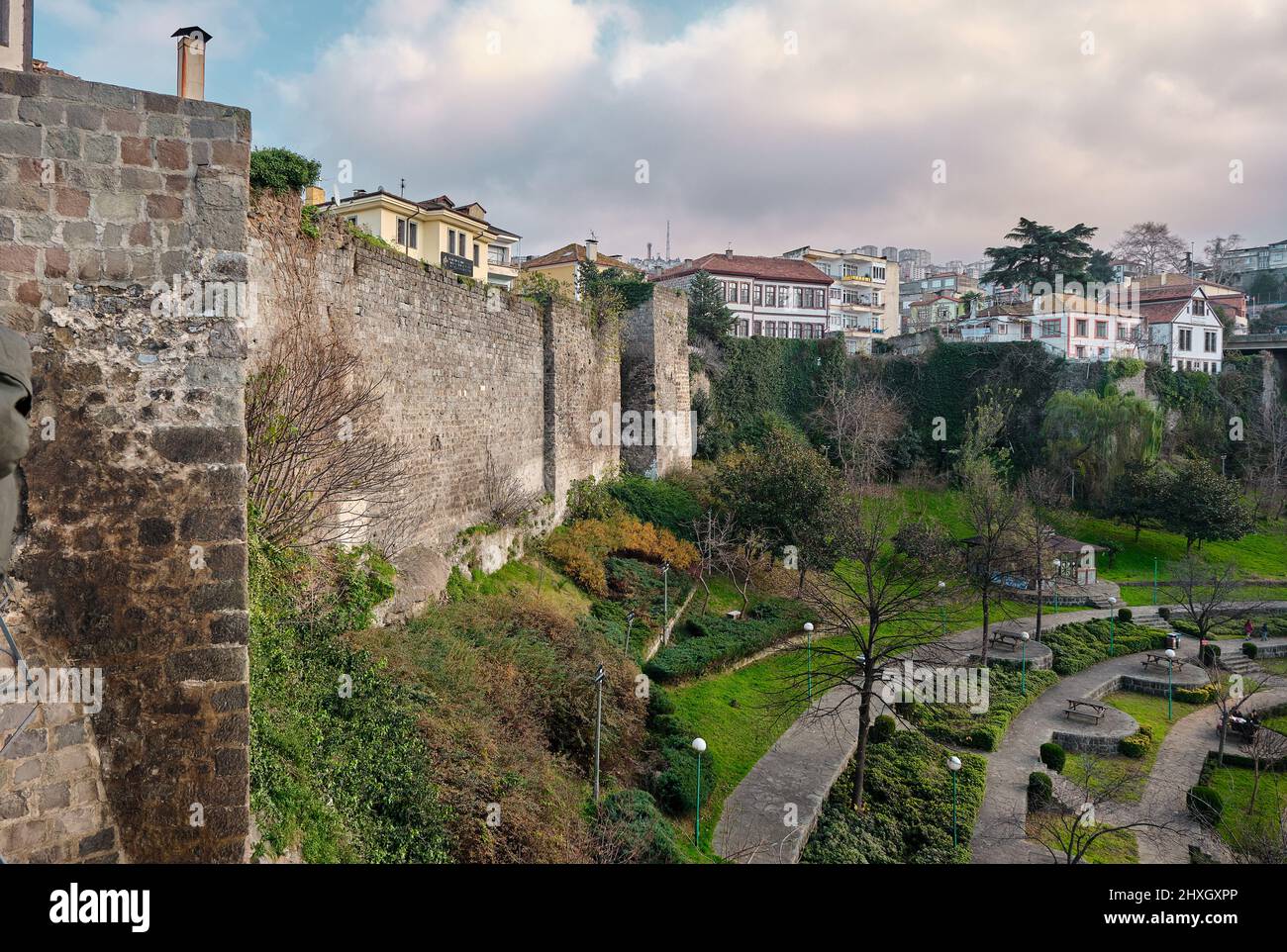 City center of Trabzon Turkey, Aerial view of public park at Trabzon ...