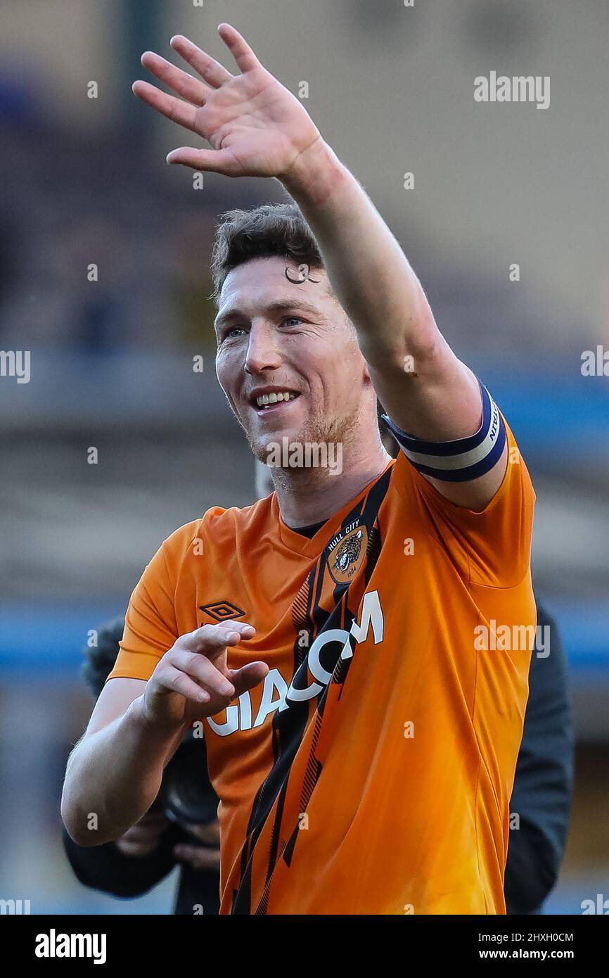 Birmingham, UK. 12th Mar, 2022. Richard Smallwood #6 of Hull City waves ...