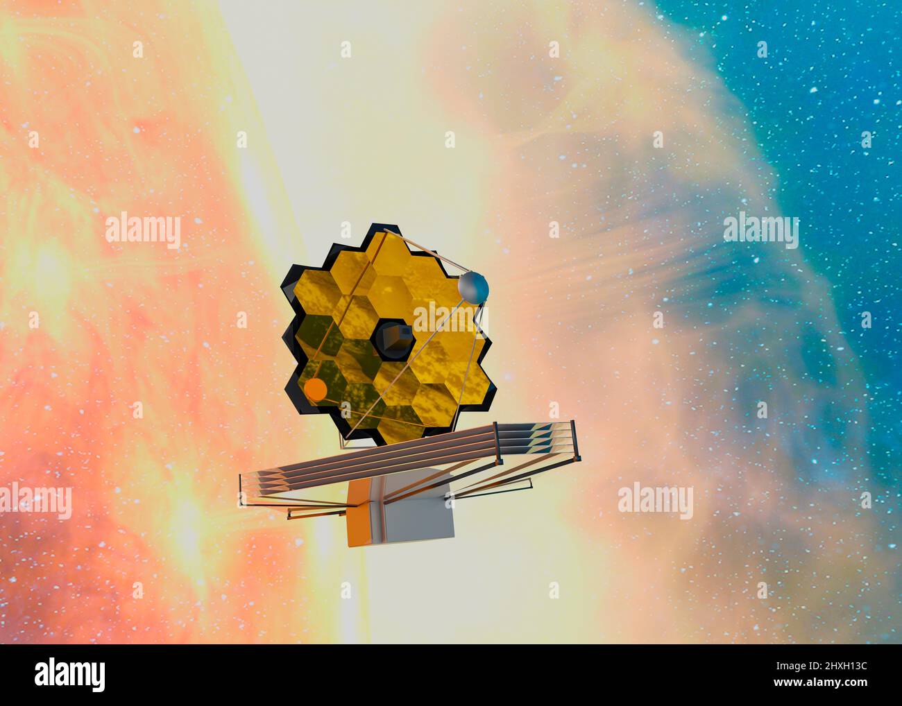 James Webb telescope somewhere in extreme deep outer space. 3D rendered ...