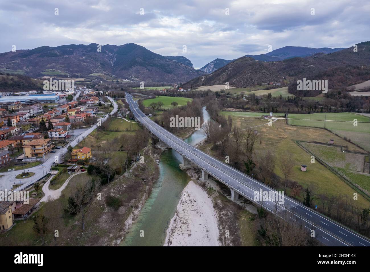 Aerial view of town Acqualagna in Marche region in Italy Stock Photo ...