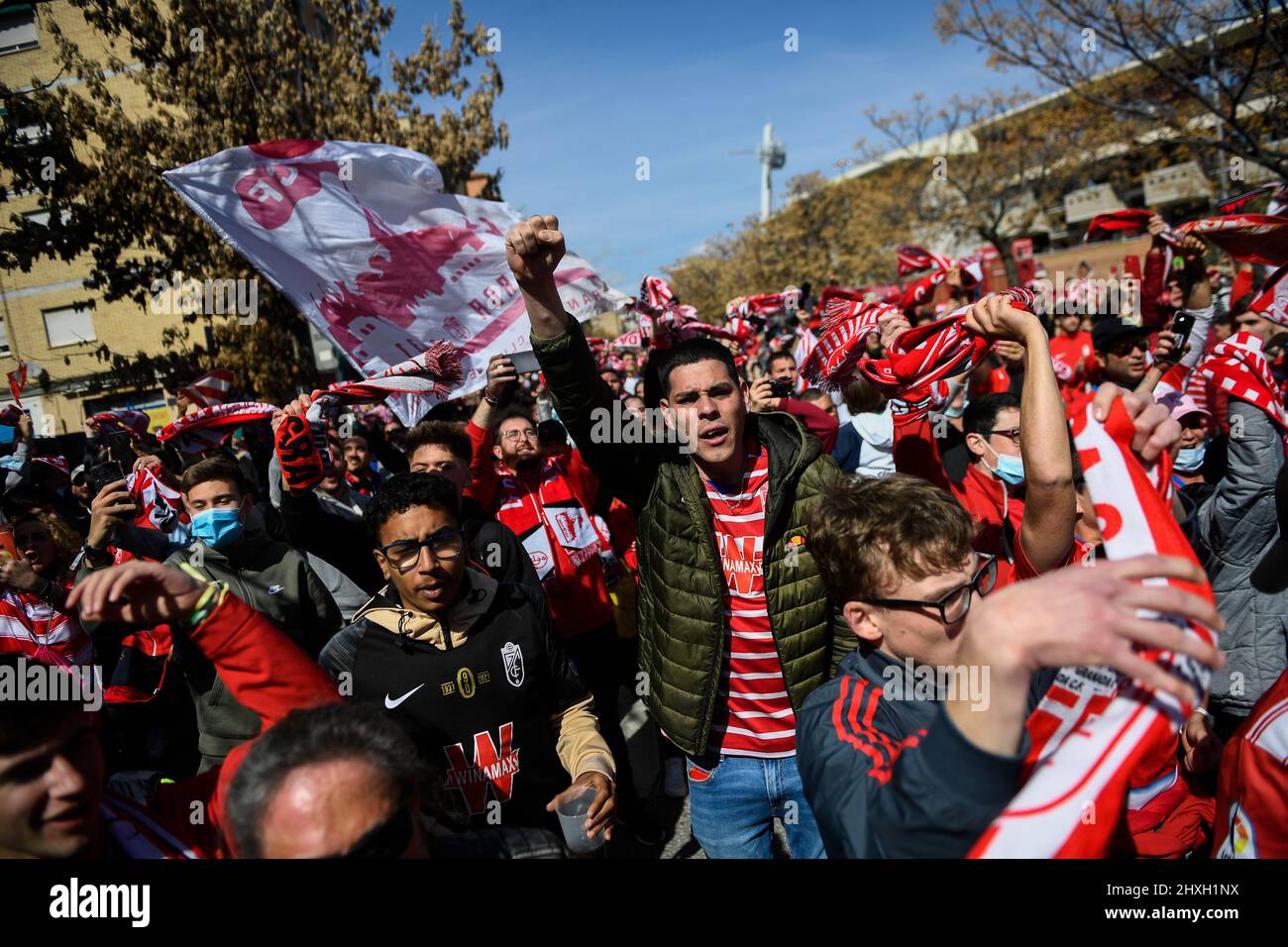 Granada CF fans are seen shouting slogans before the La Liga Santander ...