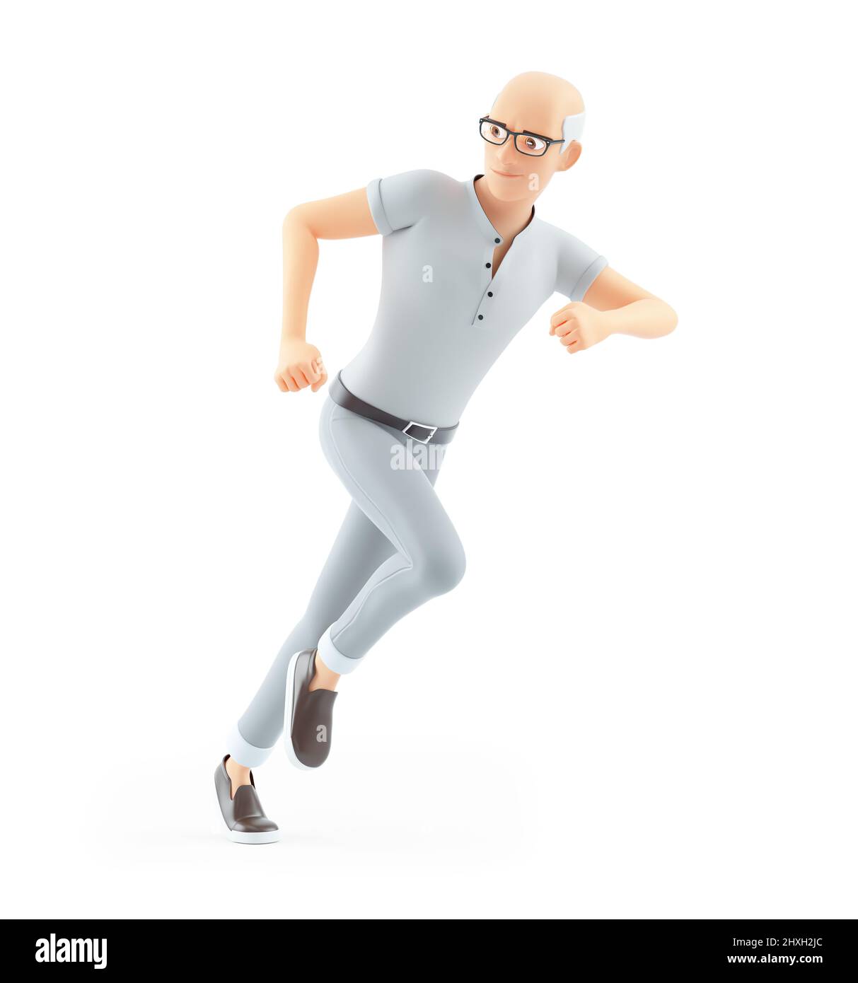 3d senior man running and looking back, illustration isolated on white ...