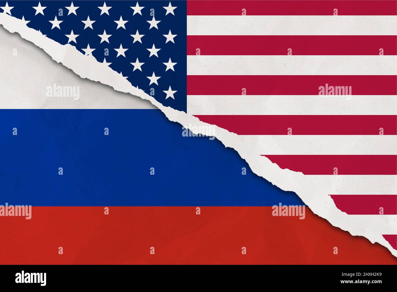USA and Russia flag ripped paper grunge background Stock Photo - Alamy