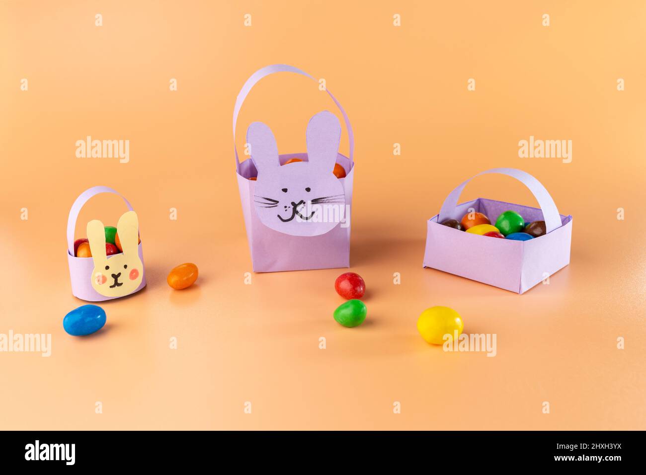 DIY paper basket craft, how to make easter treat box, tutorial, step by ...