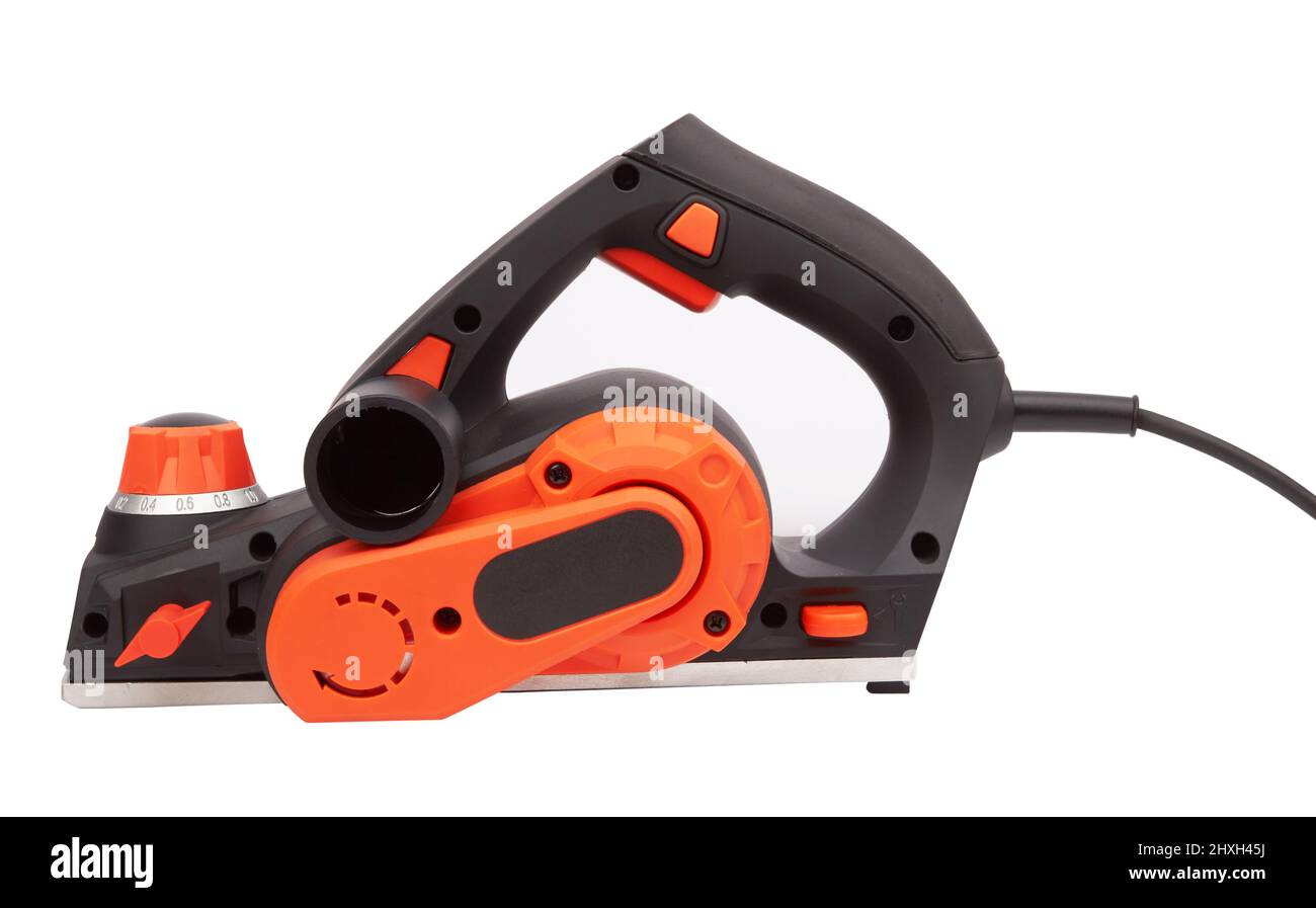 Powerful electric planer isolated on white background Stock Photo - Alamy