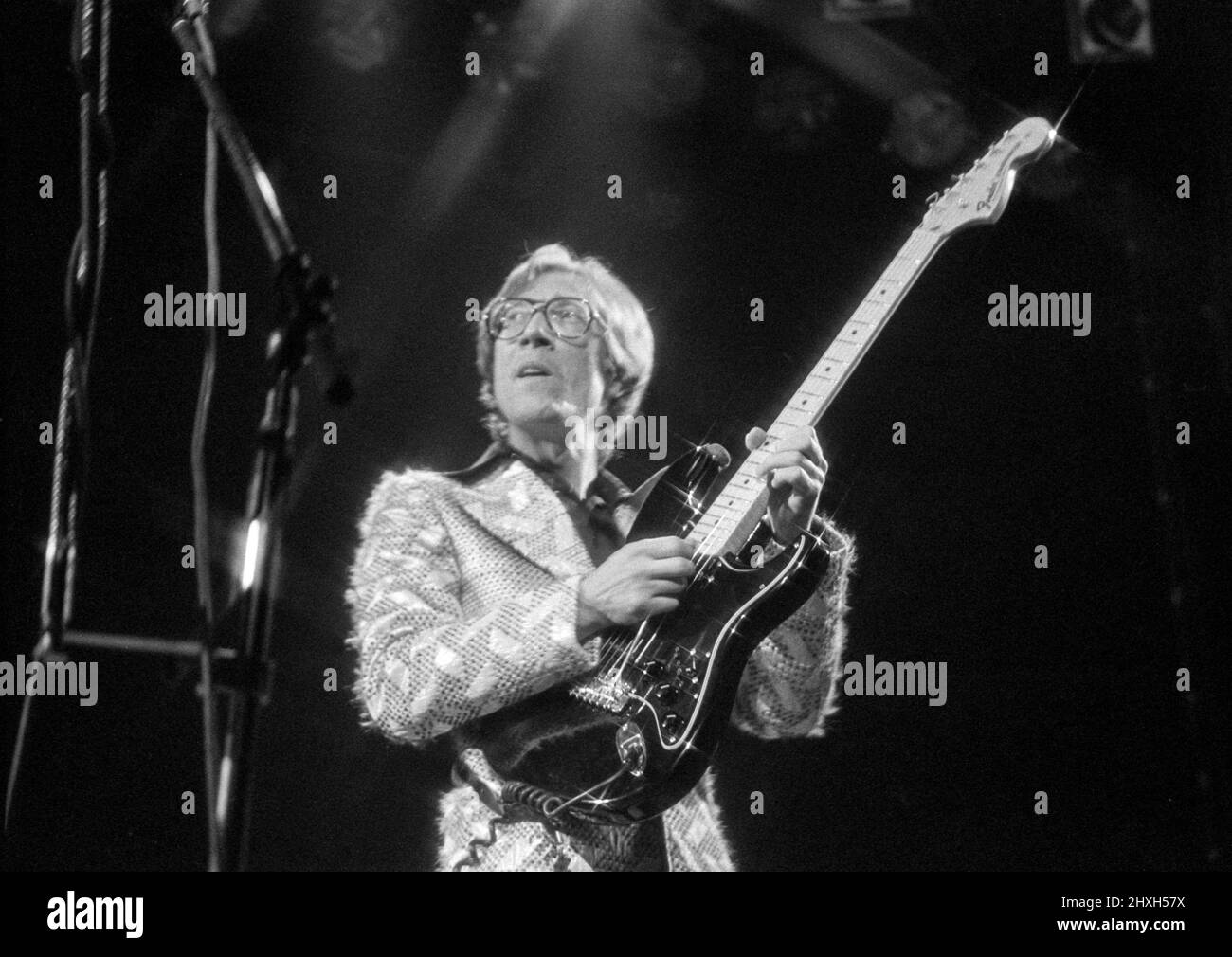 English musician Hank Marvin performing with The Shadows at the Royal ...
