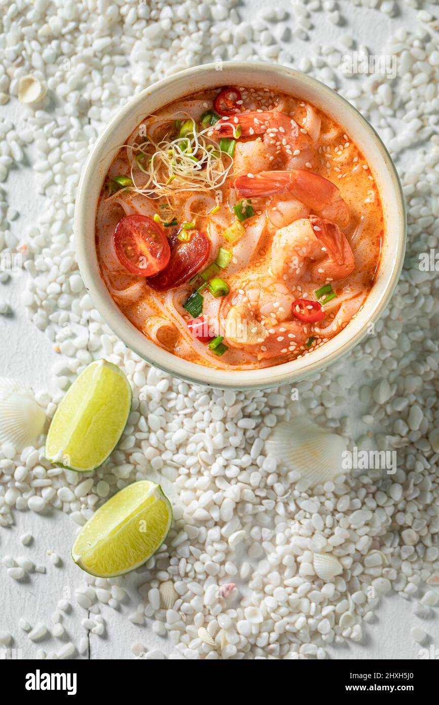 Fresh Tom Yum soup with seafood and chilli peppers. Tom Yum soup with ...