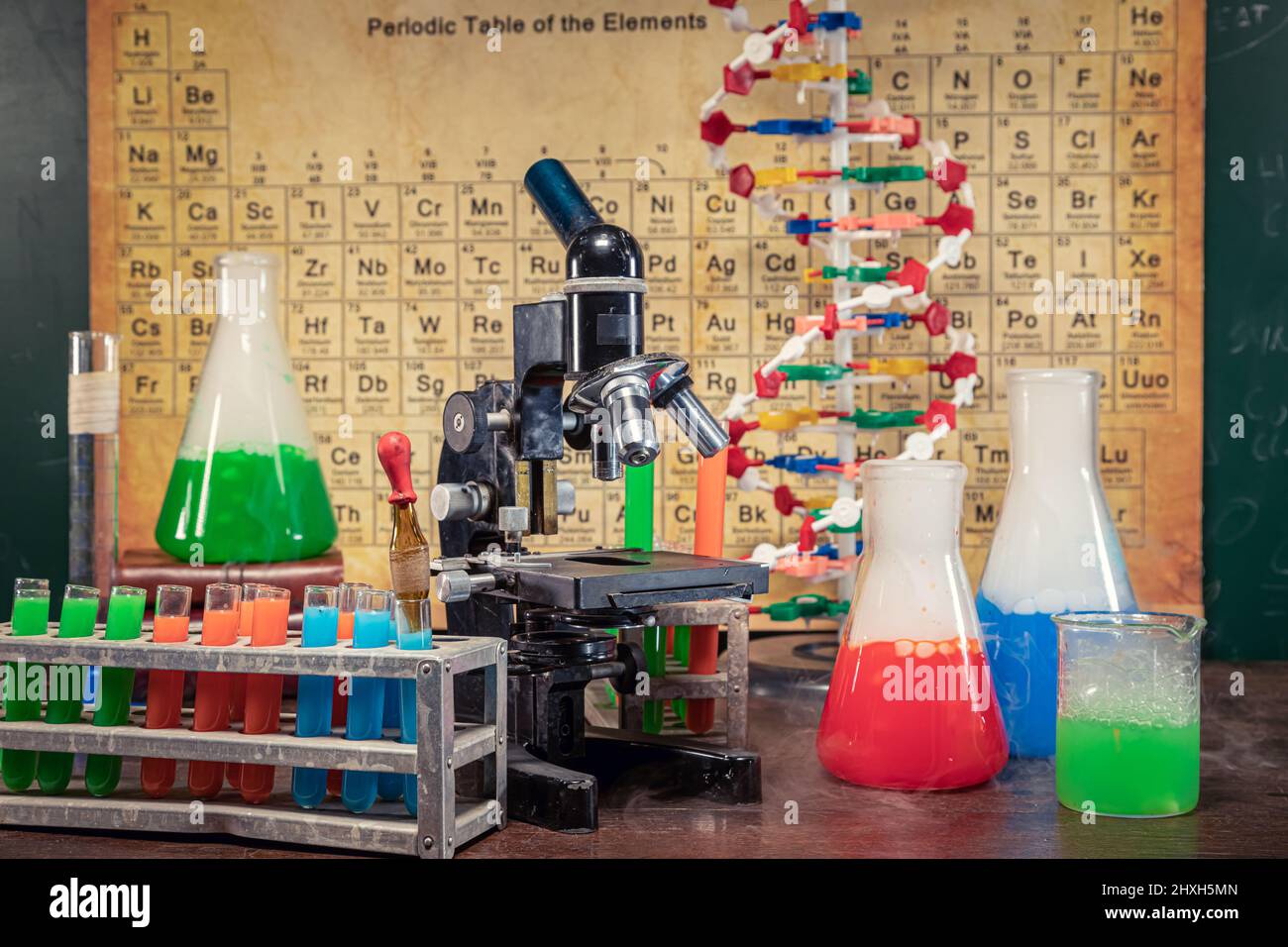 Chemical reactions in academic lab with microscope. Chemistry classes ...