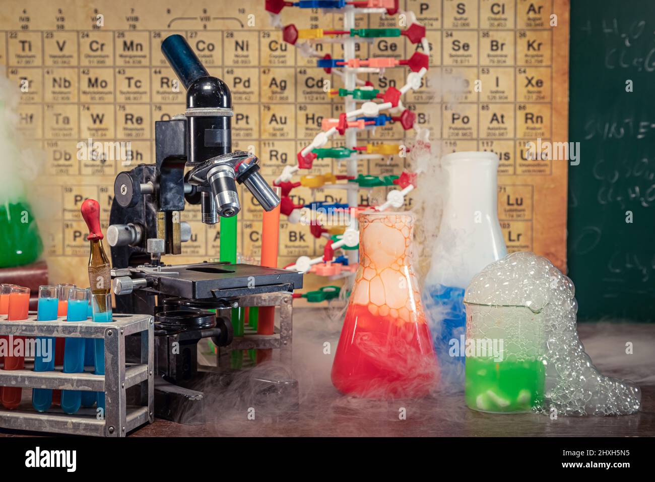 Rapid chemical reaction in university lab with microscope. Chemistry ...