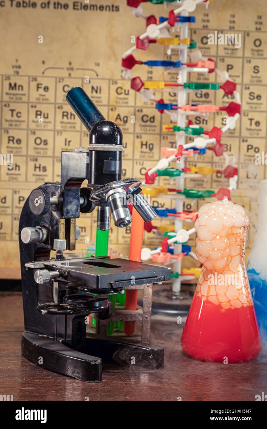 Chemical reactions in university lab with beakers. Chemistry classes ...