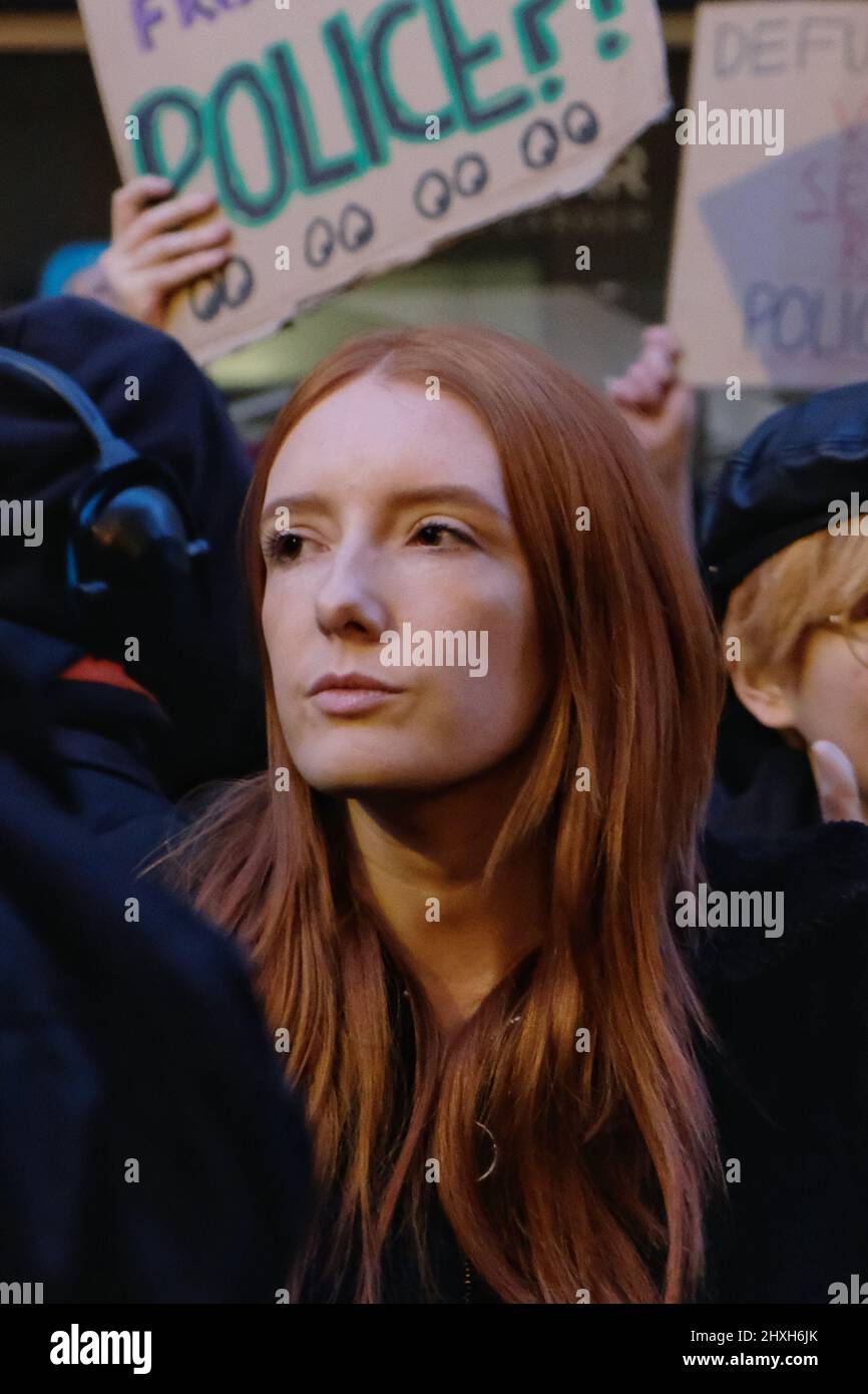 London, UK, 12th Mar, 2022. Patsy Stevenson addresses activists at a ...