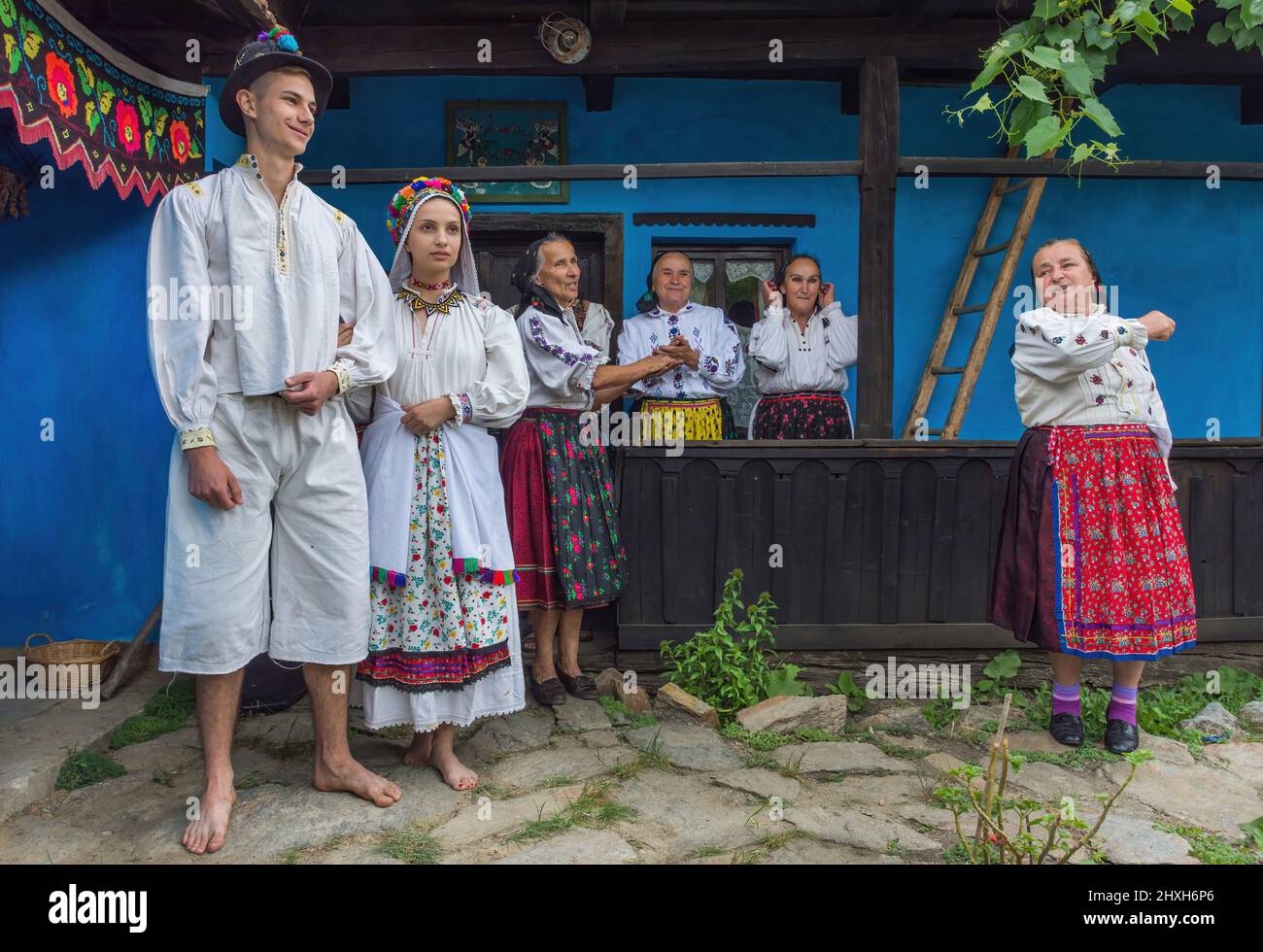Salaj, Transylvania, Romania- May 14, 2018: young couple dressed in ...