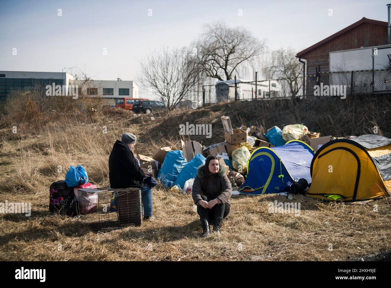 Medyka, Poland. 12th Mar, 2022. Ukrainian refugees are seen resting at ...