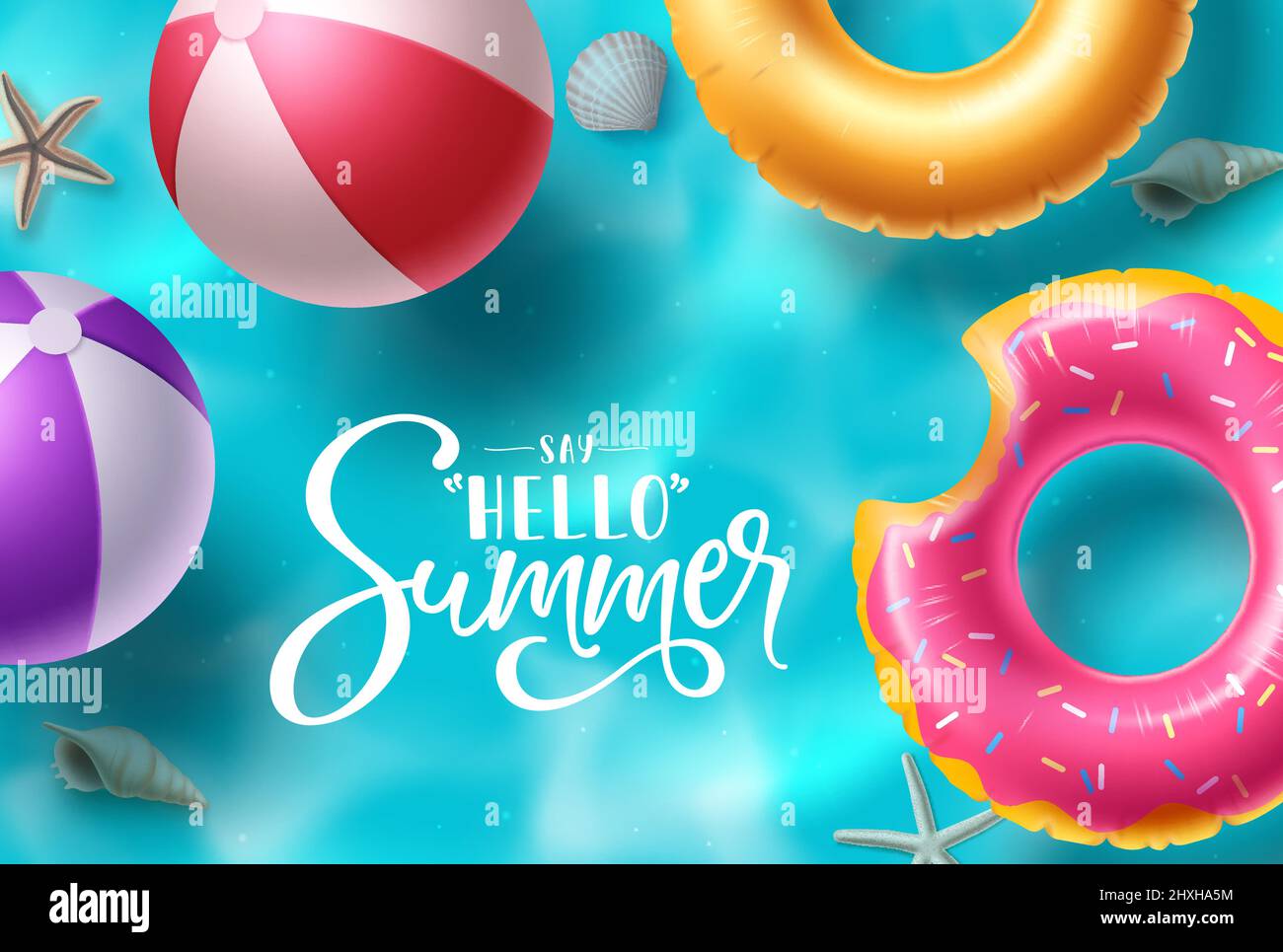 Summer vector background design. Hello summer text with beach elements ...