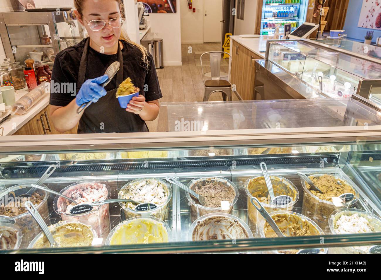 Miami Beach Florida Collins Avenue inside interior Freddo Gelato shop ...