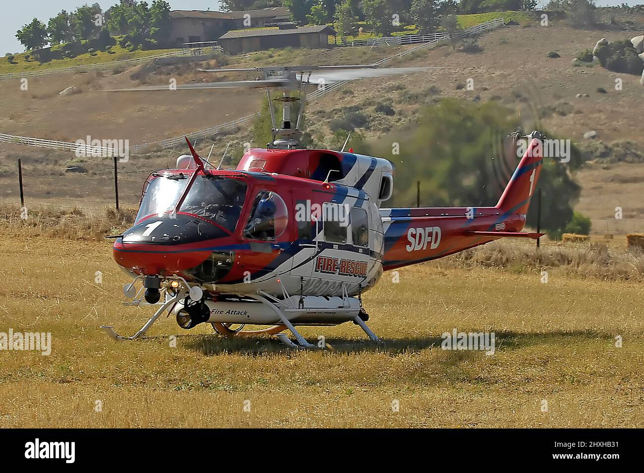 SDFD Copter 1 spools up for take-off Stock Photo - Alamy