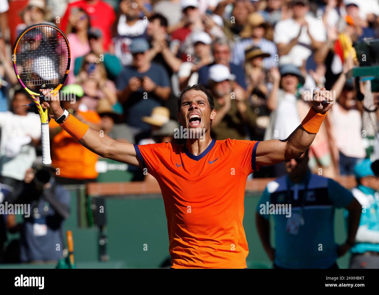March 12, 2022 Rafael Nadal of Spain celebrates after defeating ...