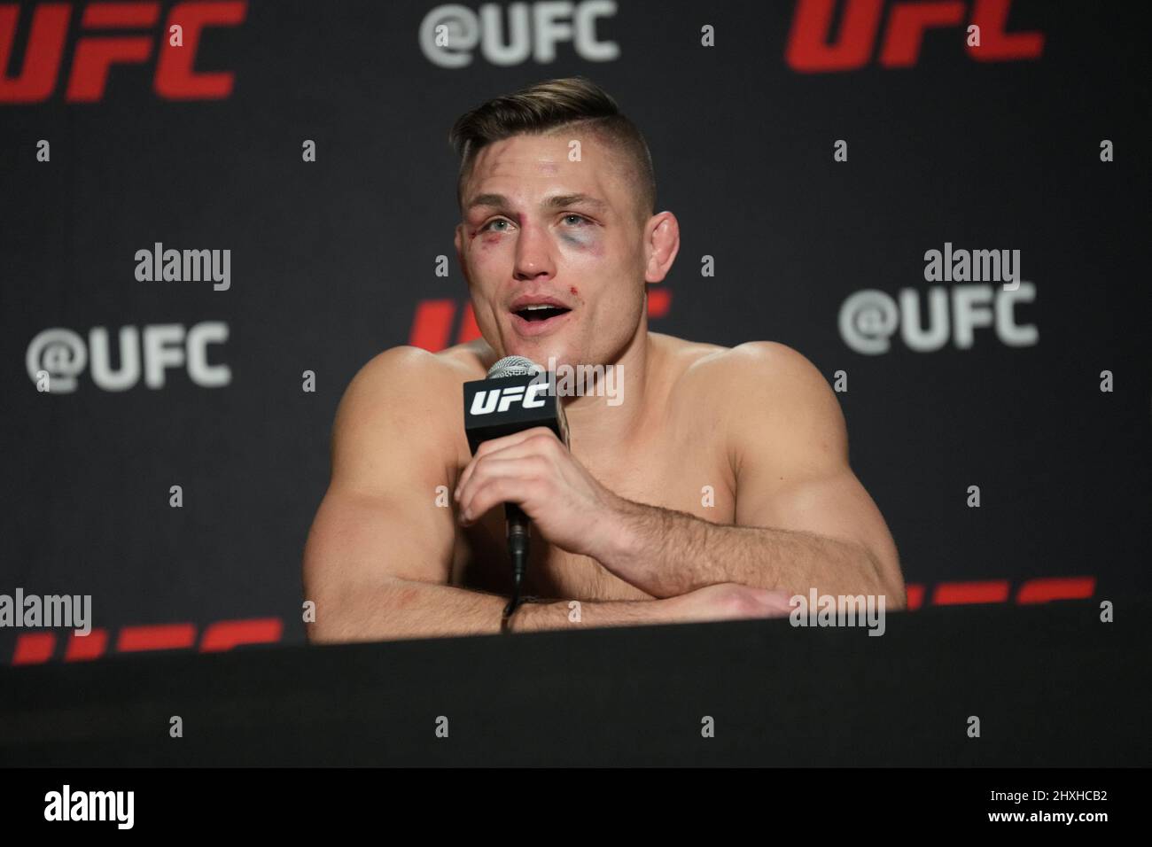 LAS VEGAS, NV - March 12: Drew Dober meets with the press following the ...