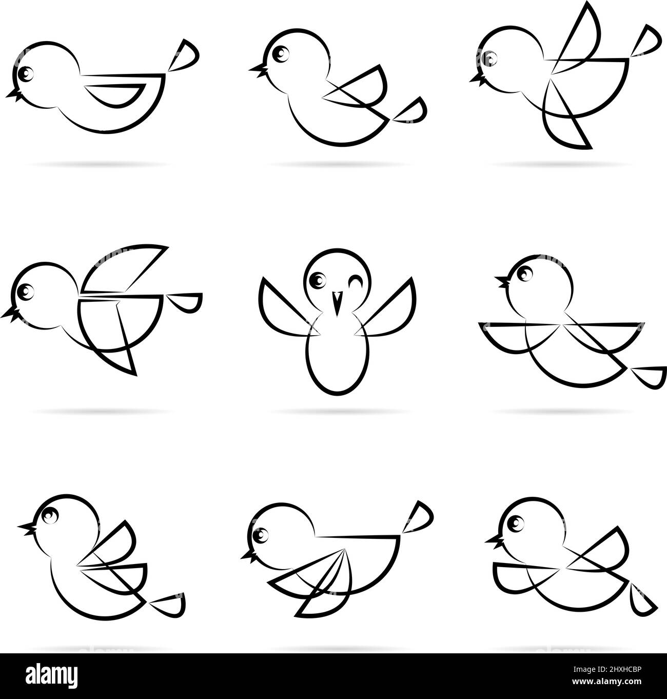 Set of vector bird icons on white background. Easy editable layered ...