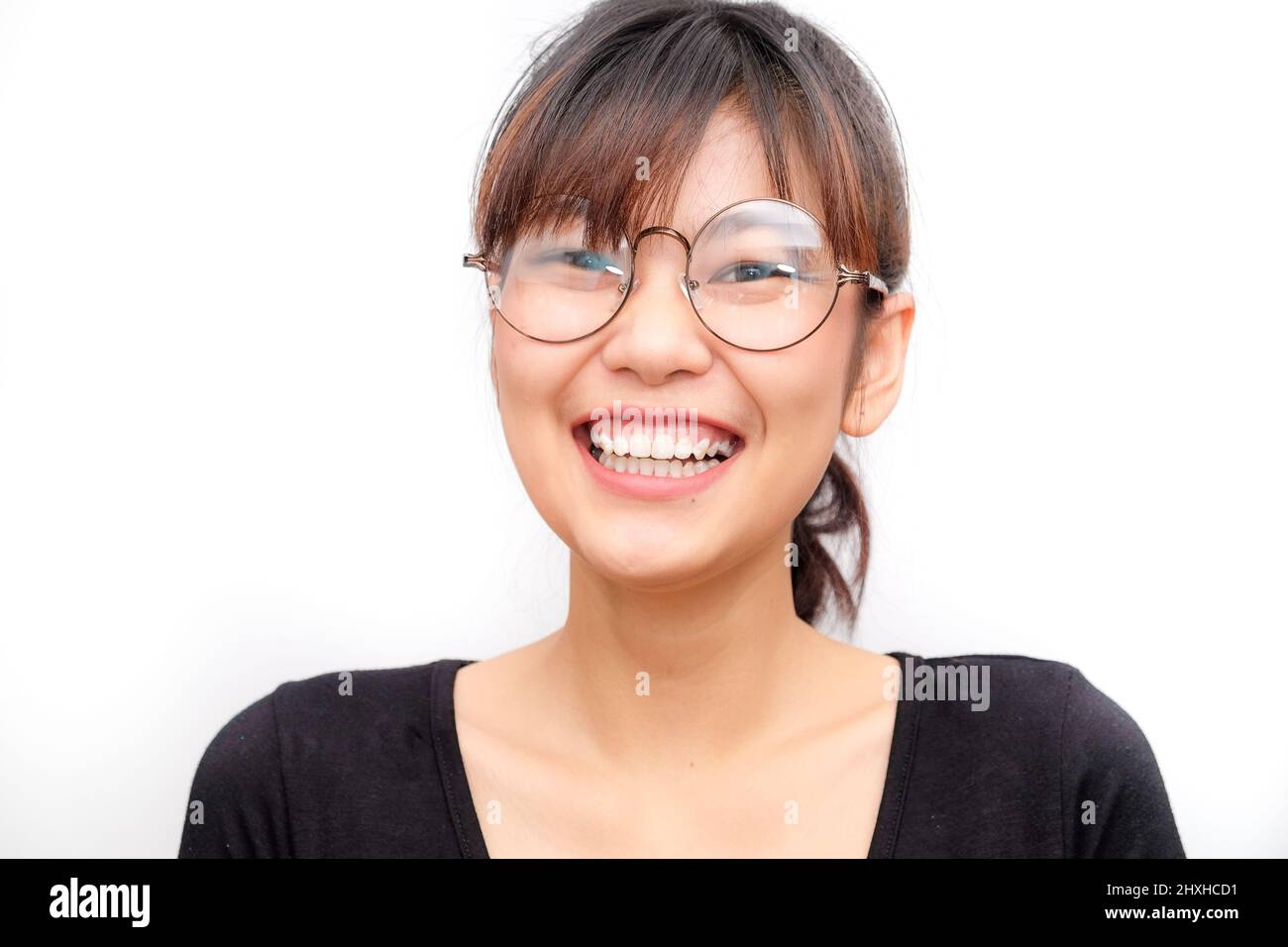 Beautiful glasses smiling women on white background beauty fashion ...