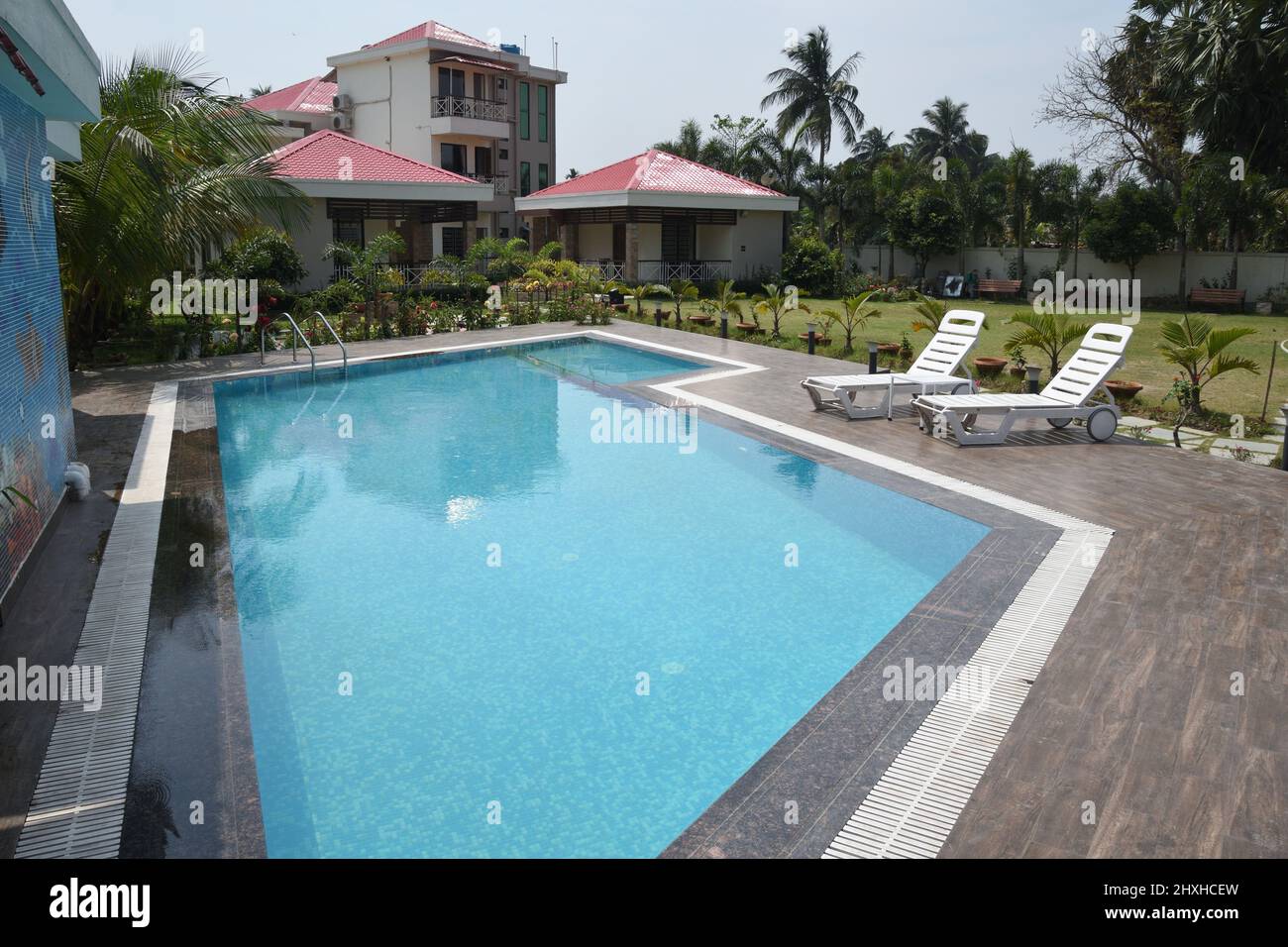 Swimming pool of Nodi Teerae. The river side resort by the river Ganges ...