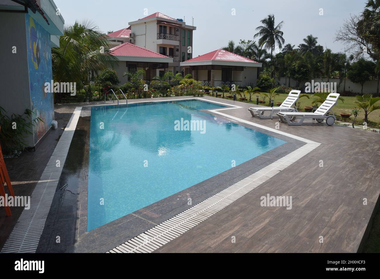 Swimming pool of Nodi Teerae. The river side resort by the river Ganges ...