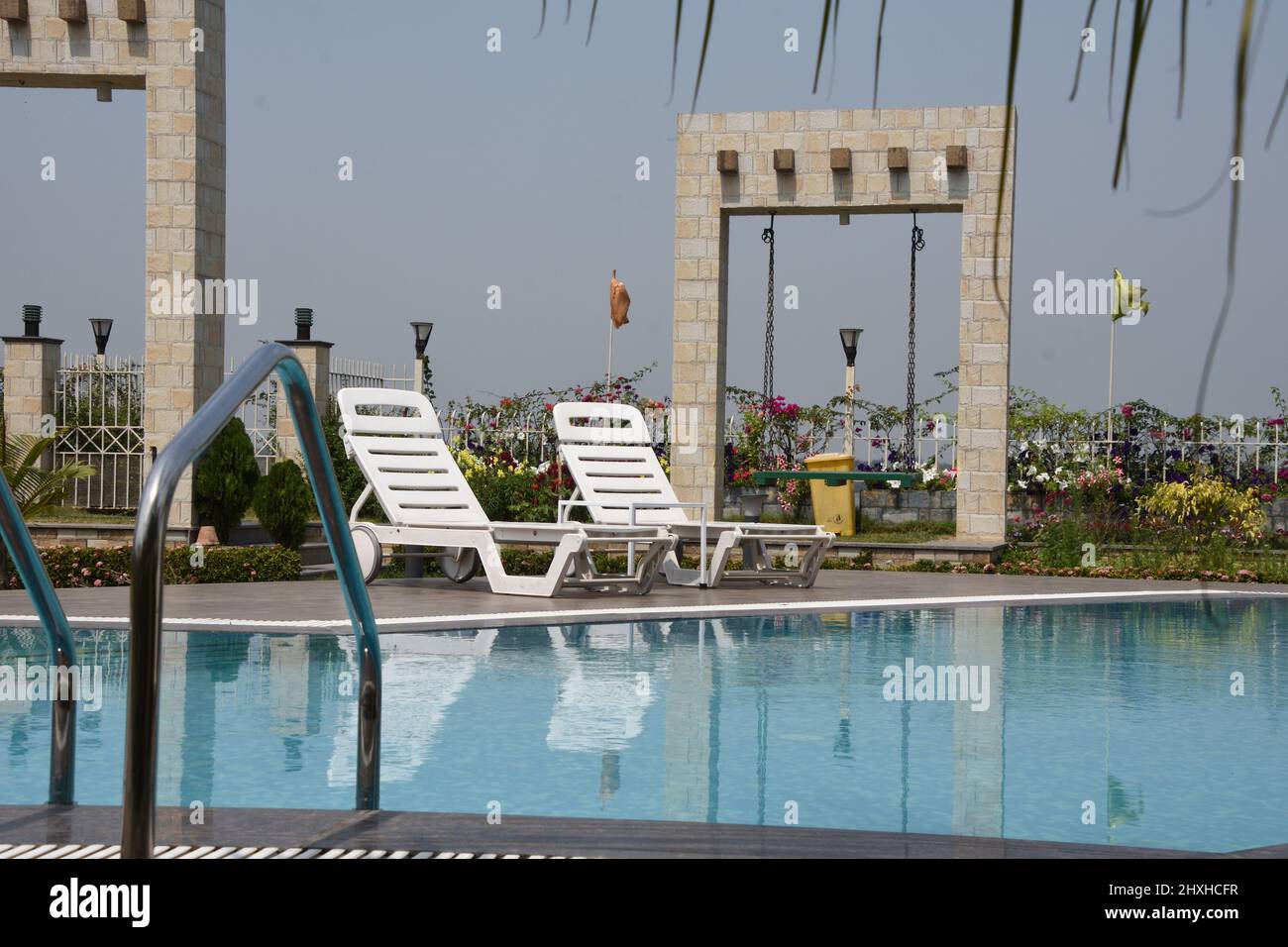 Swimming pool of Nodi Teerae. The river side resort by the river Ganges ...