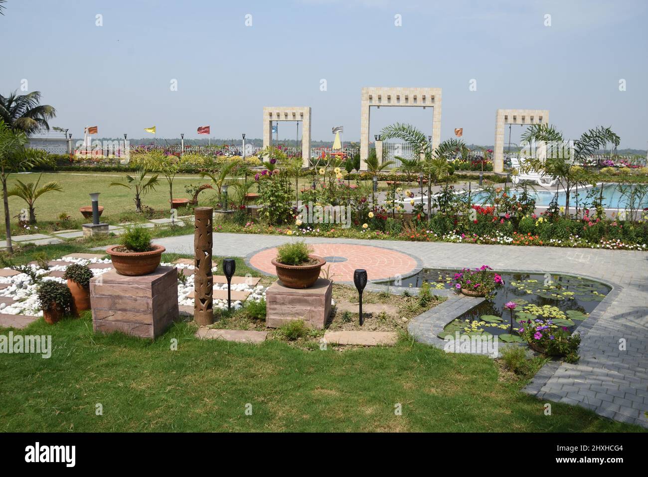 Garden of Nodi Teerae. The river side resort by the river Ganges ...