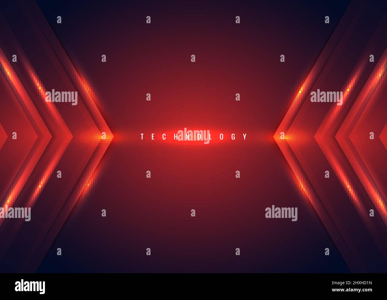 Abstract technology concept red arrow lighting effect triangle on dark ...