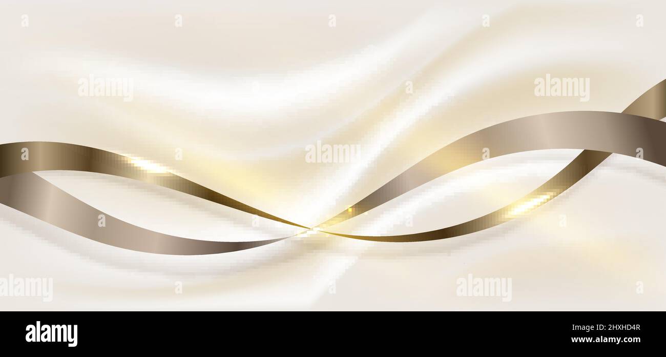 Abstract 3D elegant golden ribbon elements and lighting effect sparking ...