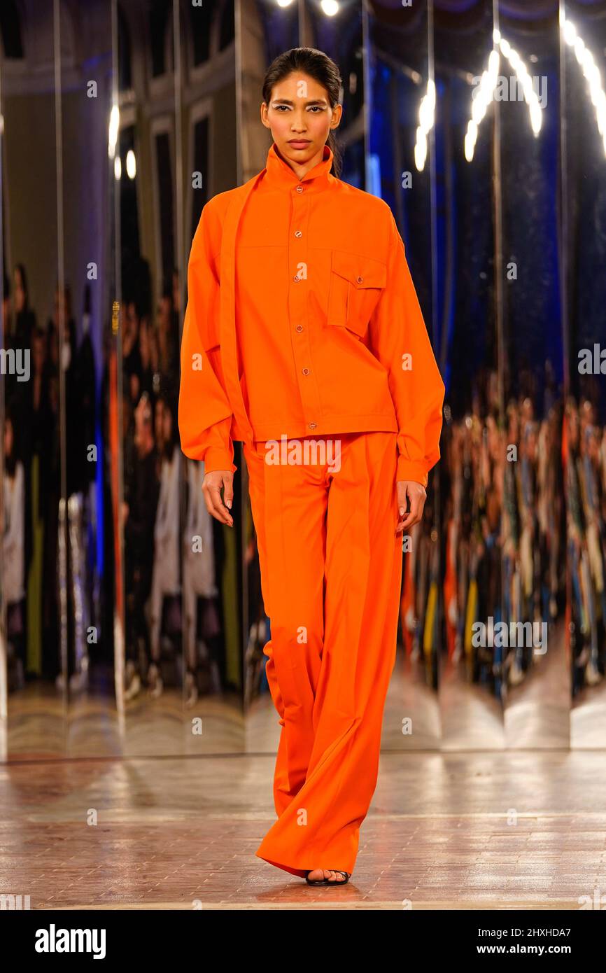 A model walks the runway during Luis Carvalho fashion show at ...