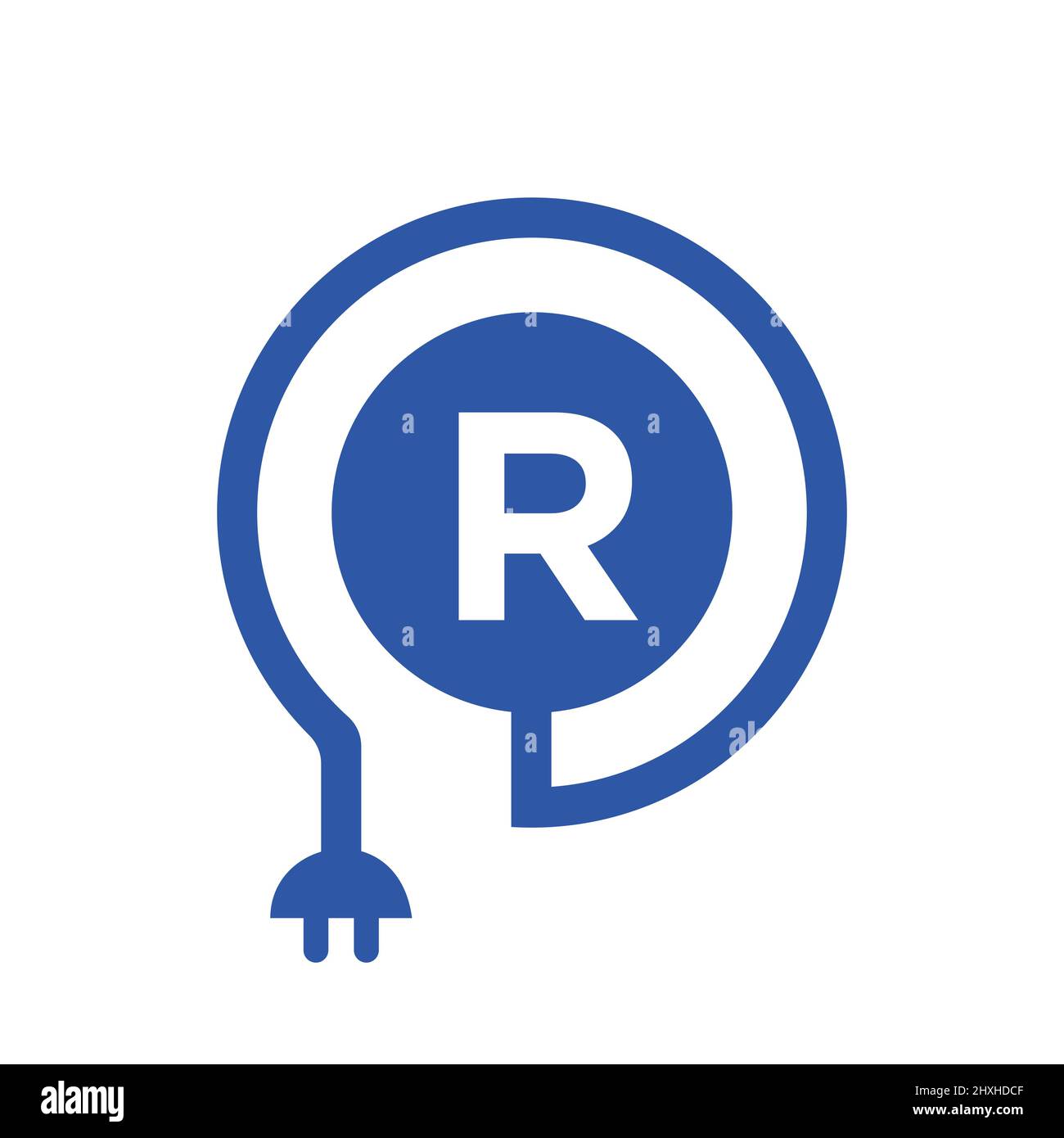 Electric Logo On Letter R Sign. R Letter Logo with Curl Cable and Plug ...