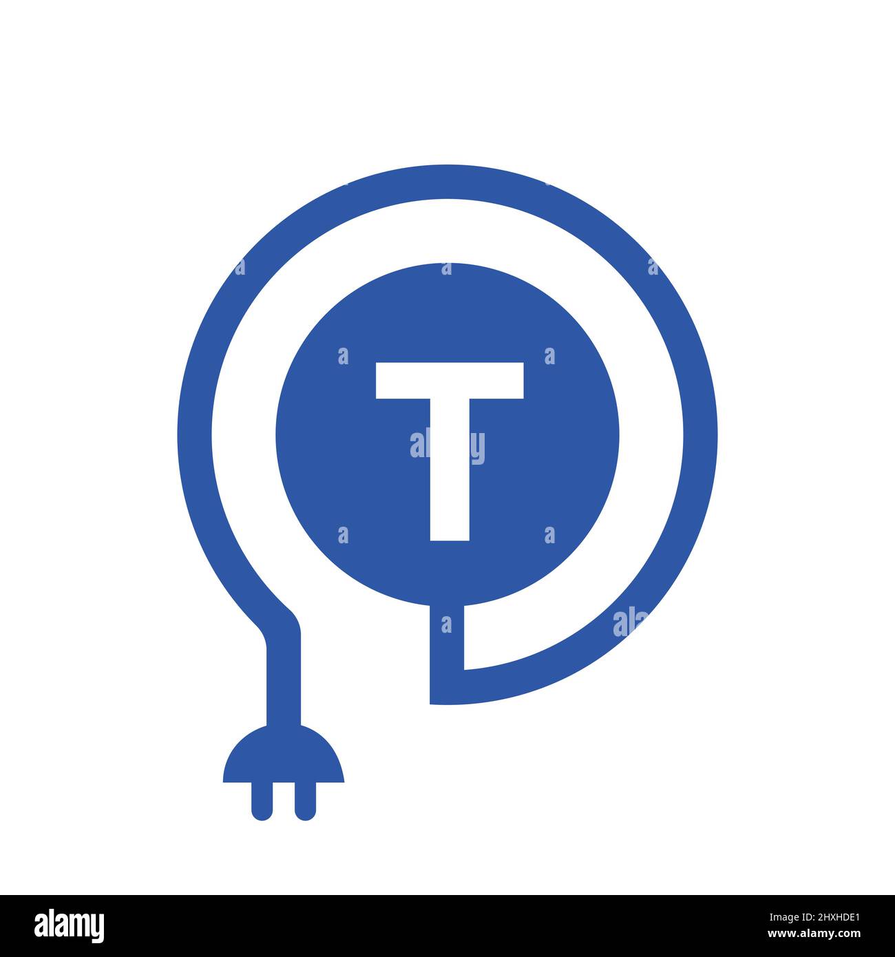 Electric Logo On Letter T Sign. T Letter Logo with Curl Cable and Plug ...