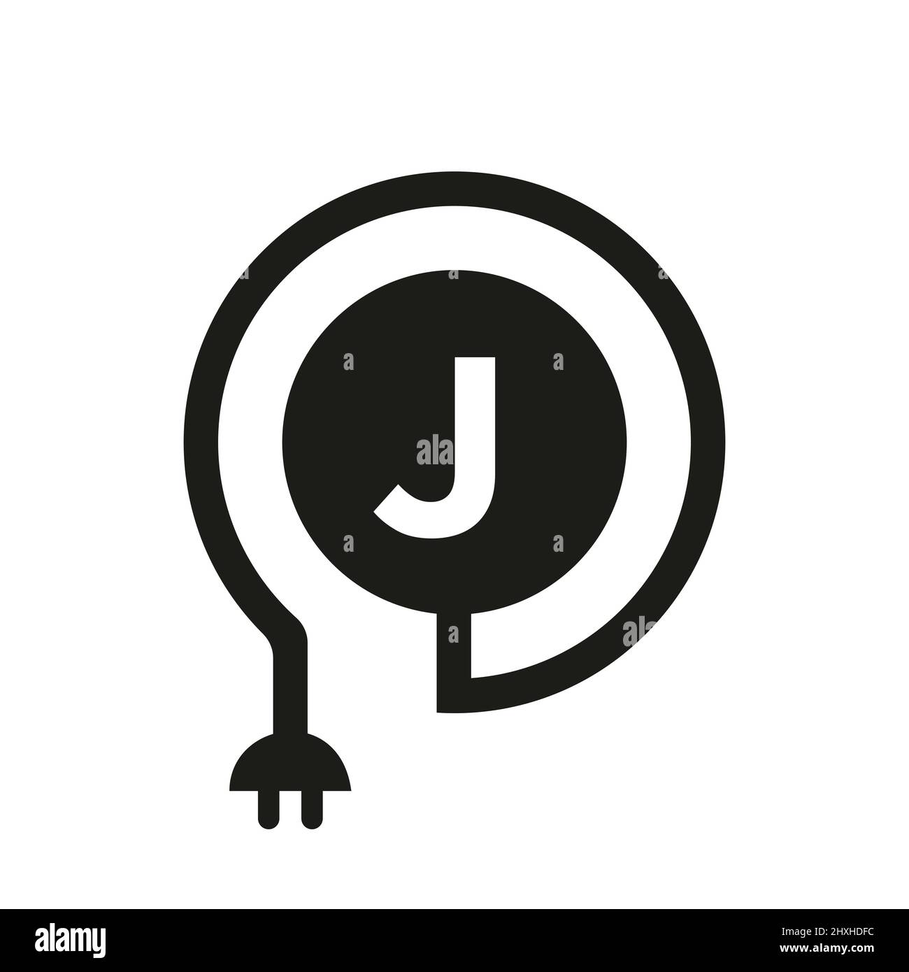 Electric Logo On Letter J Sign. J Letter Logo with Curl Cable and Plug ...
