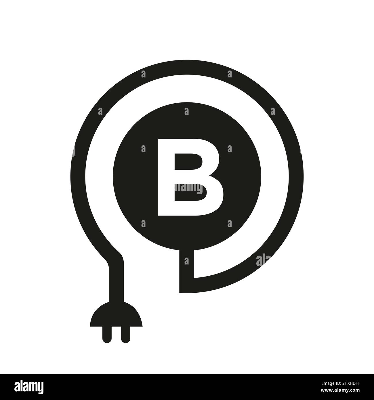 Electric Logo On Letter B Sign. B Letter Logo with Curl Cable and Plug ...