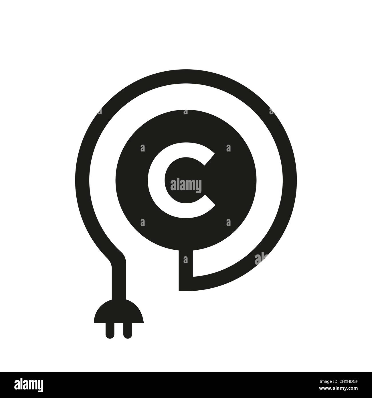 Electric Logo On Letter C Sign. C Letter Logo with Curl Cable and Plug ...