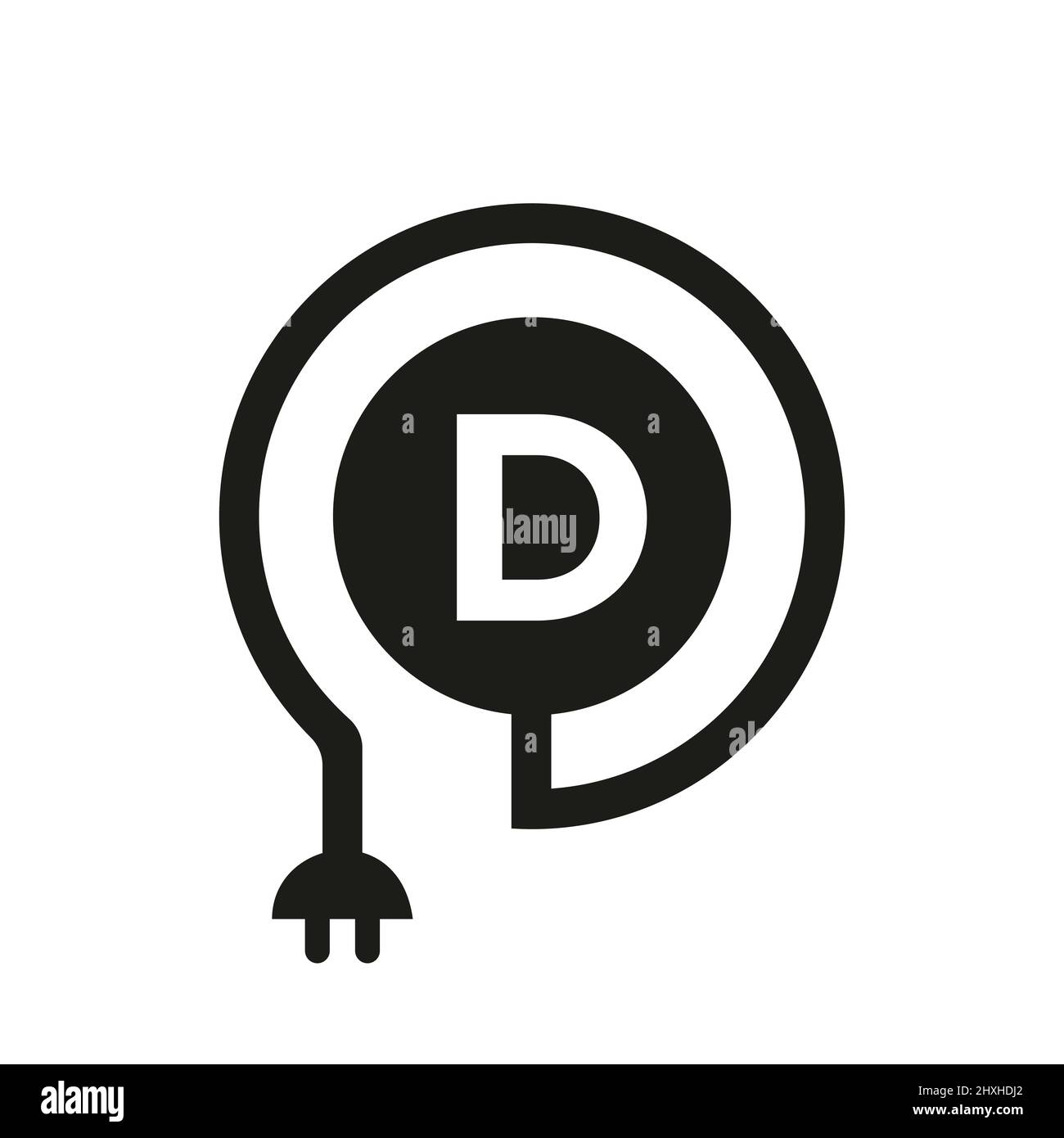 Electric Logo On Letter D Sign. D Letter Logo with Curl Cable and Plug ...